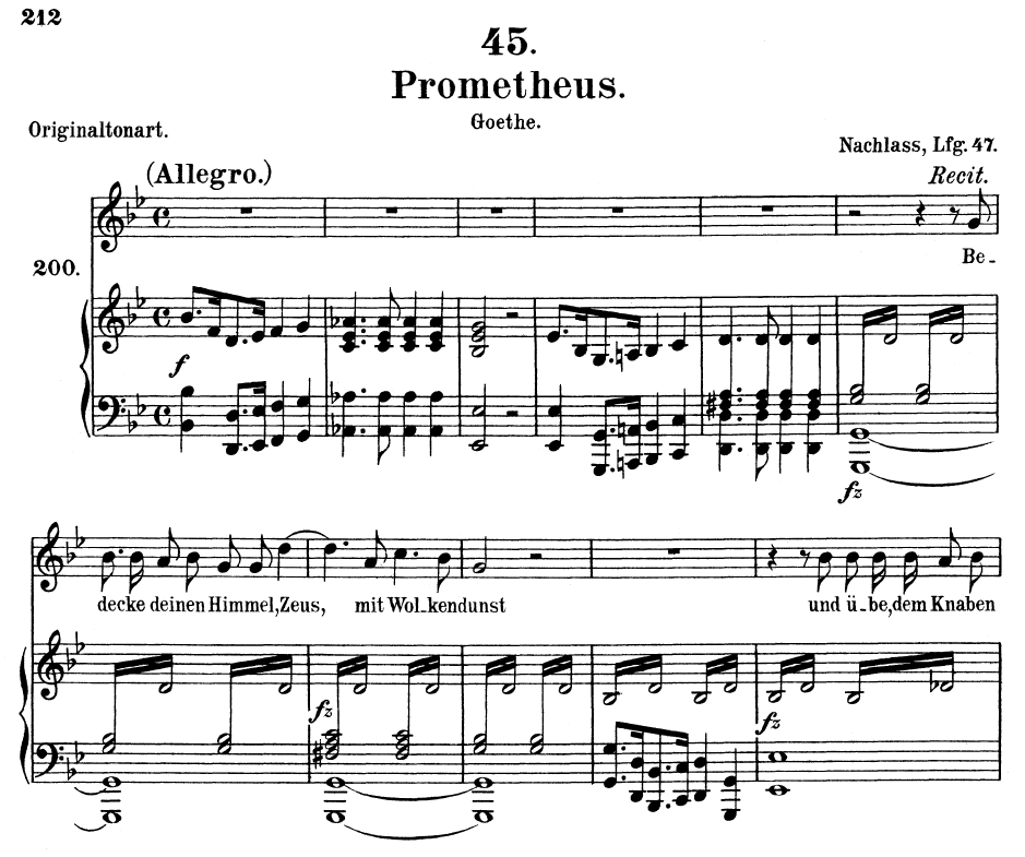Prometheus D.674, Medium Voice in B-Flat Major, F. Schubert, Ed. Peters ...