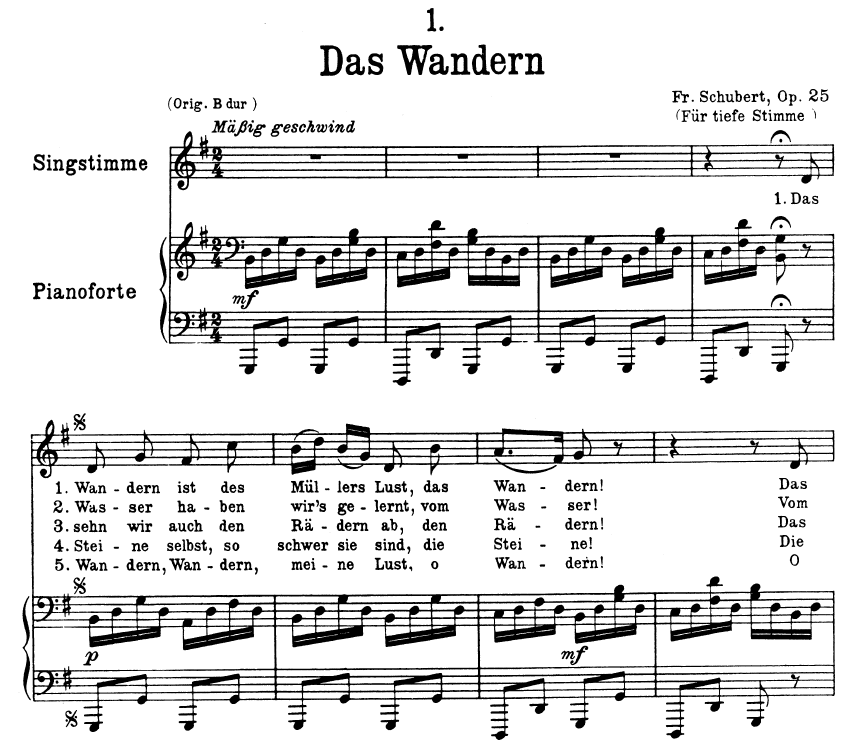 Das Wandern, D.795-1, Low Voice in G Major, F. Schubert (Die Schöne ...