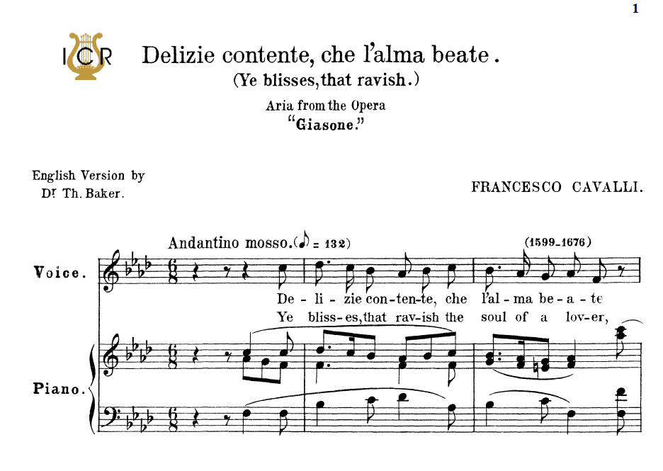 Delizie contente, Low Voice in F Minor, F.Cavalli (Landscape). Ed ...