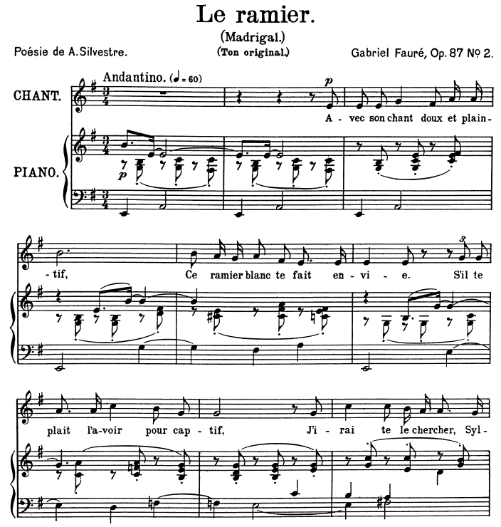Le ramier Op.87 No.2, Medium Voice in F minor, G. Fauré. For Mezzo or ...