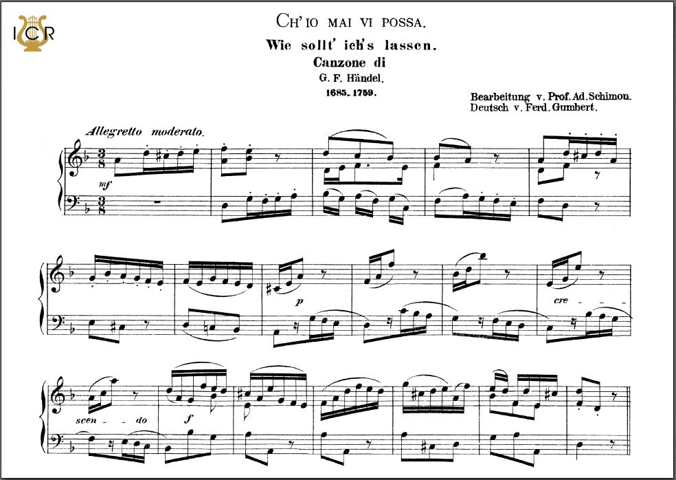 Ch'io mai vi possa, High Voice in D Minor, G F Haendel. Caecilia, Ed. André (Landscape) | eBooks