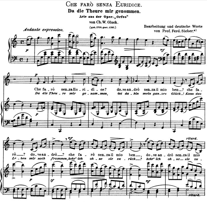 Che faro senza Euridice, Medium Voice in C Major, C.W. Glück. Caecilia, Ed. André (A4) | eBooks ...