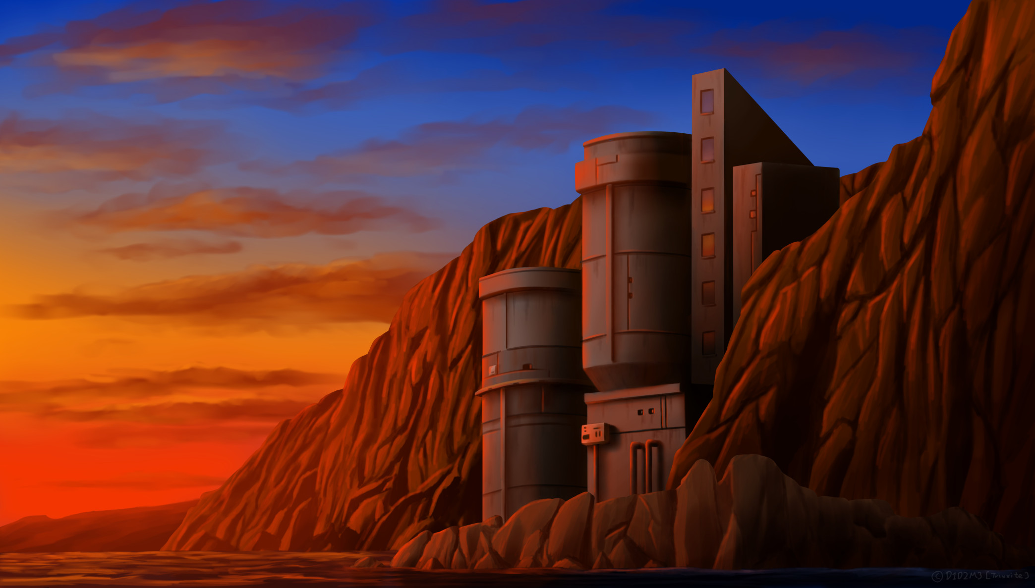 Seaside Outpost Landscape Wallpaper Painting | Photos and Images