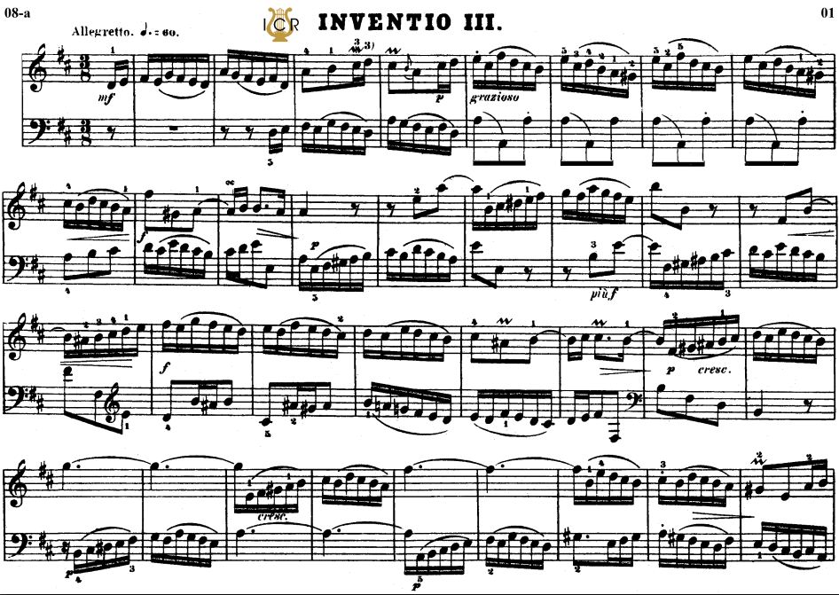 Invention No.3 in D Major, BWV 774 Urtext, Ed. Kalmus (Landscape) | eBooks
