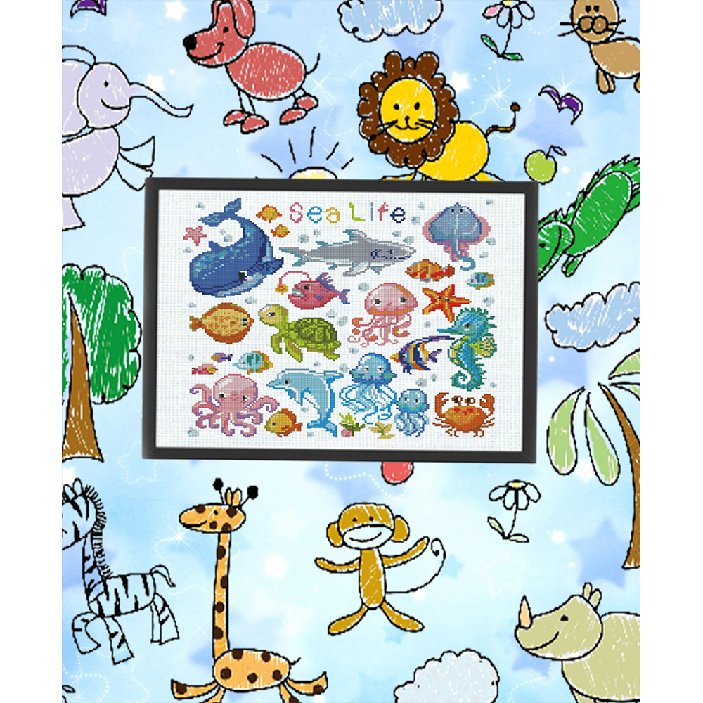 SET Sea life cross stitch baby, kids #m347 marine animals, octopus ...