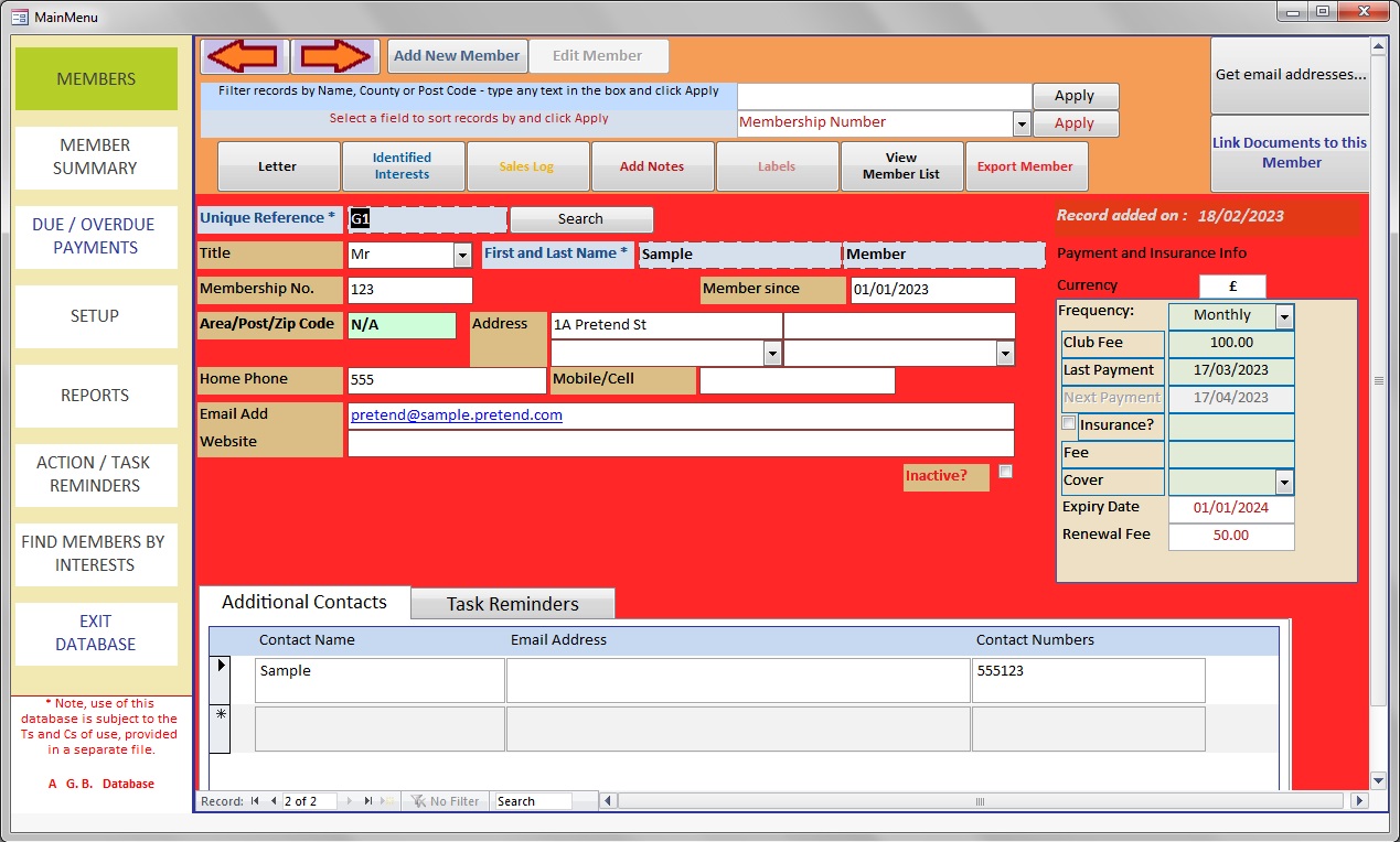 Club Membership | Club Manager | MS-Access database template | Helps to ...