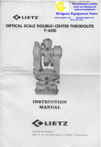 Lietz Optical Theodolite T-60D Instruction Manual | Documents and Forms ...