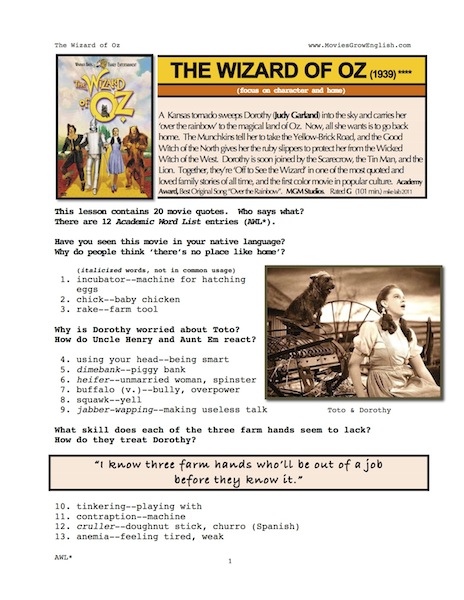 THE WIZARD OF OZ, Whole-Movie English (ESL) Lesson | eBooks | Education